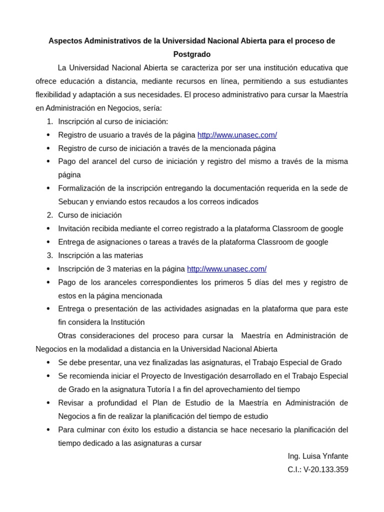 Proceso de Postgrado en UNASEC | PDF