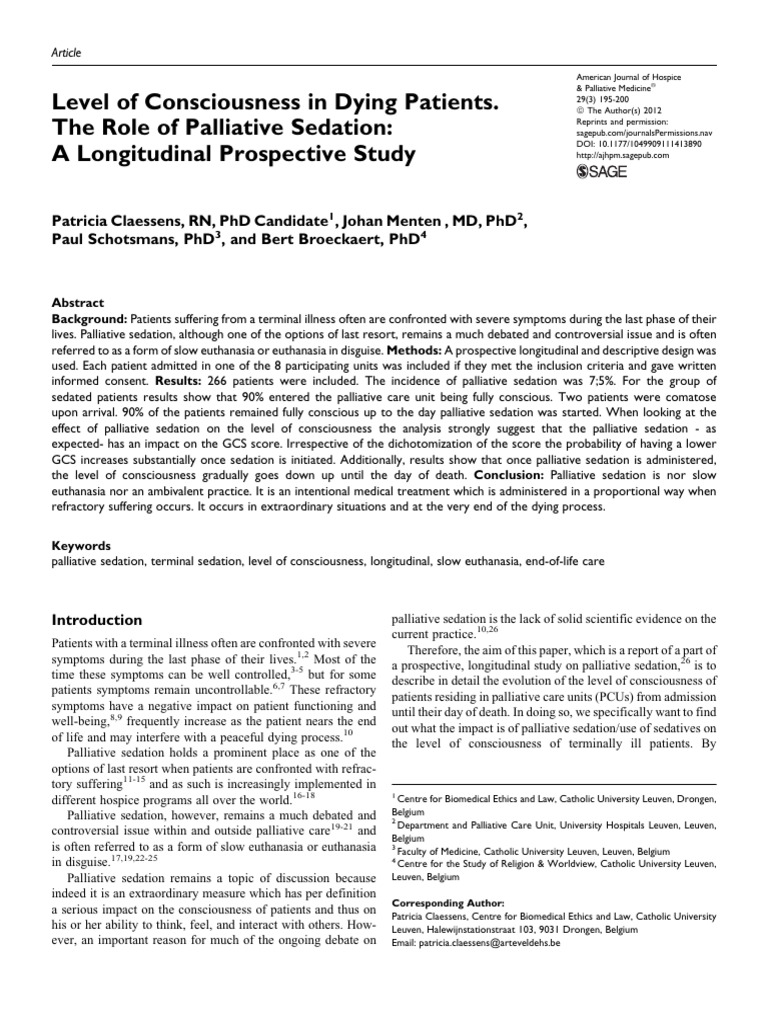 Level of Consciousness in Dying Patients. | PDF | Palliative Care ...