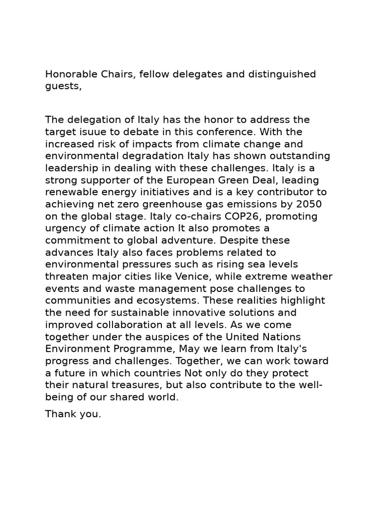 Opening Speech MUN | PDF