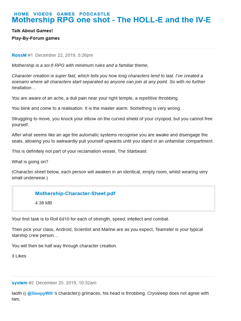 Mothership RPG One Shot | PDF