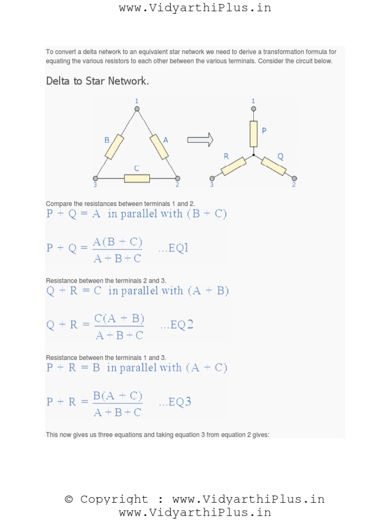 Delta Star | Resistor | Equations