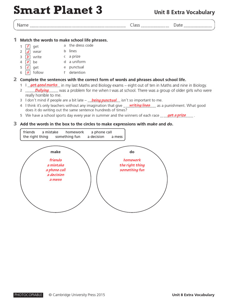 Unit 8 Extra Vocabulary with answers | PDF