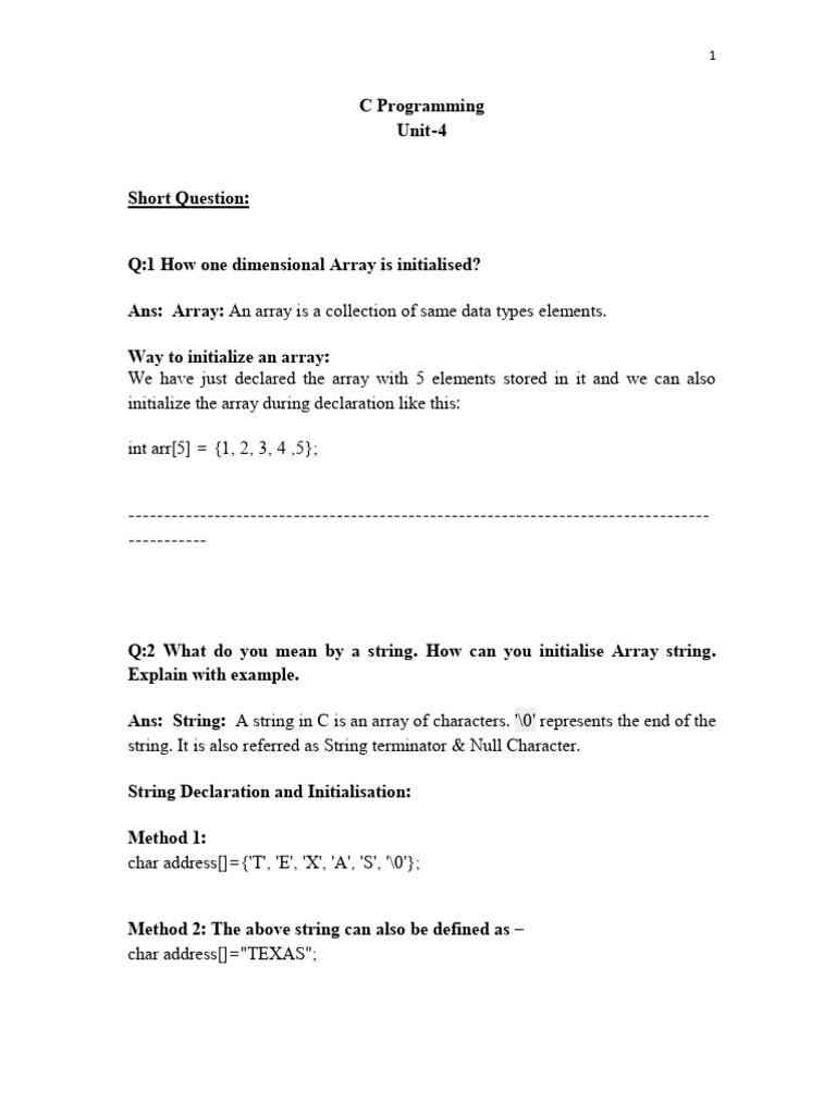 Unit - 4 | PDF | String (Computer Science) | Pointer (Computer Programming)