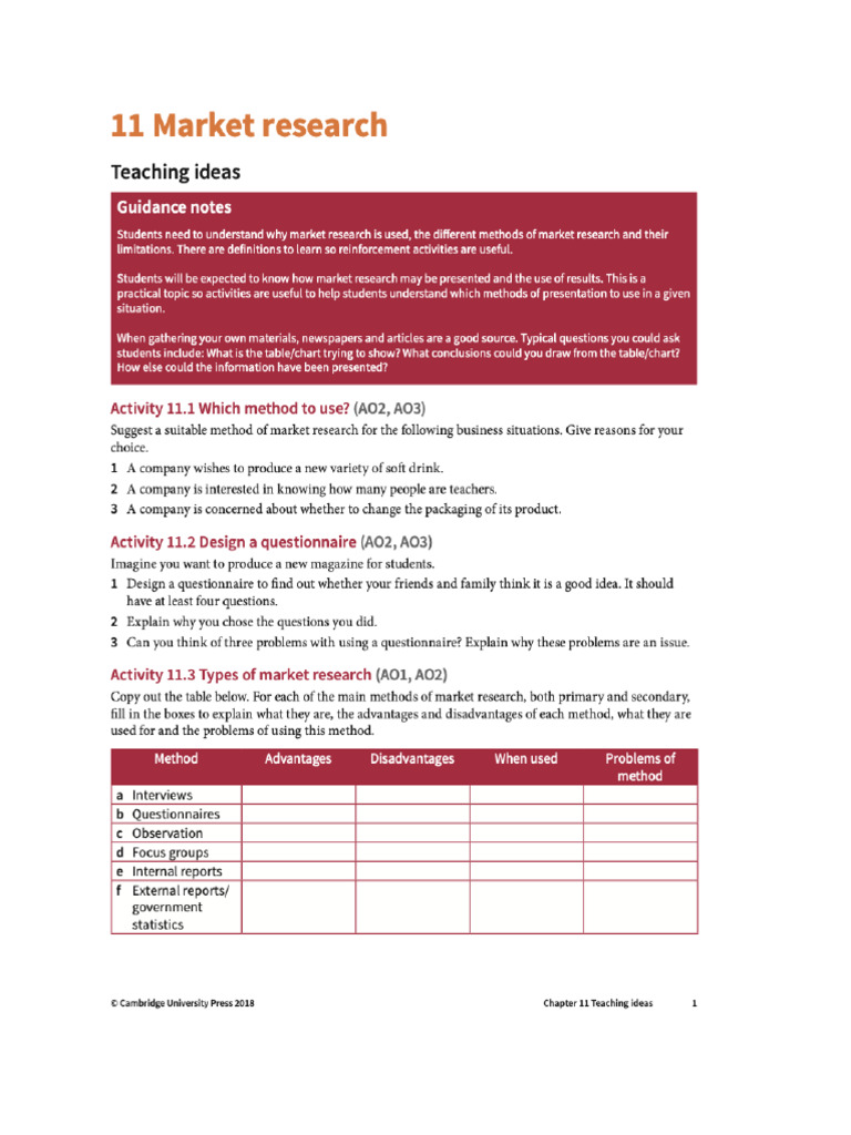 Market Research Activity For Students | PDF