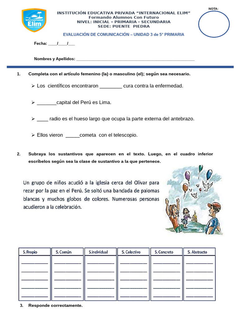 Examen de Comunicacion - 5to Grado - Unidad 3 | PDF