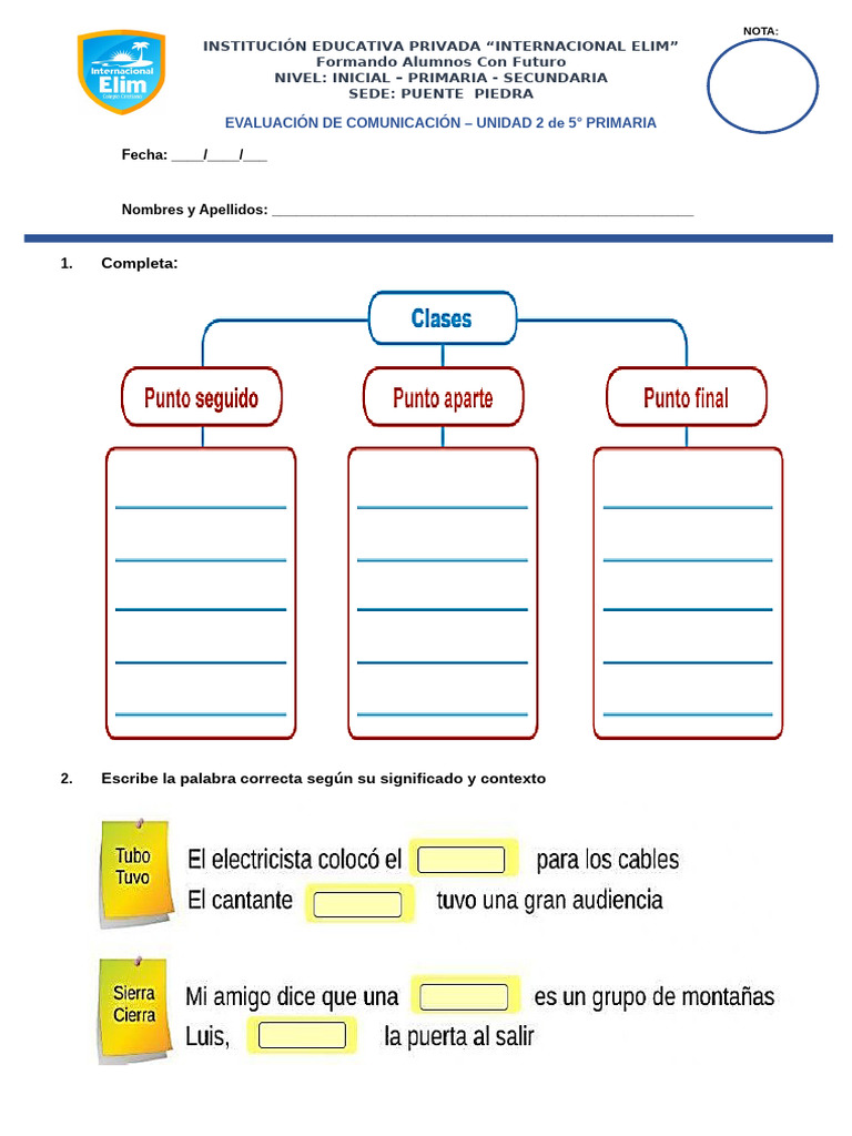Examen de Comunicacion Bimestral 5to Grado - Unidad 2 | PDF