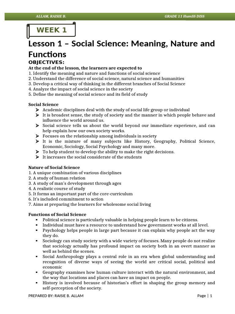 DISCIPLINE AND IDEAS IN SOCIAL SCIENCE Module Week 1 and 2 | PDF ...