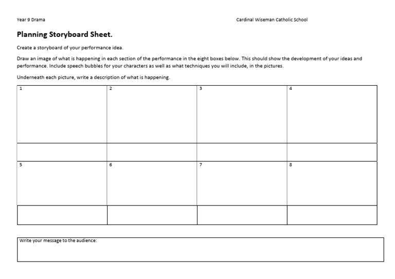 Planning Storyboard Sheet.: Year 9 Drama Cardinal Wiseman Catholic ...