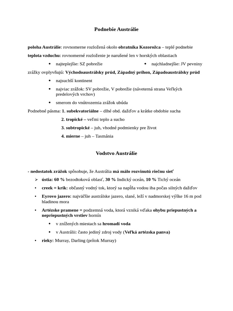Podnebie A Vodstvo AustrÃ¡lie Poznã¡mky - Jednotnã© 3 | PDF