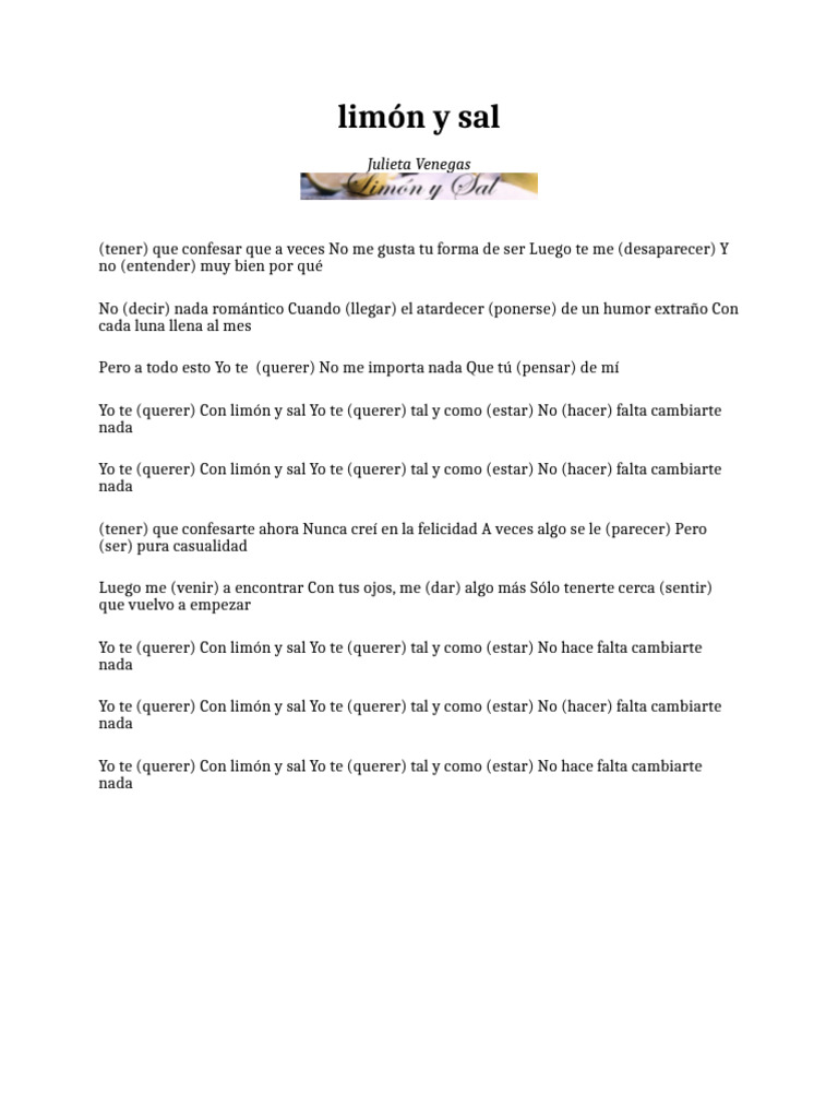 Canción de Limón y Sal Con Verbos en Infinitivo | PDF