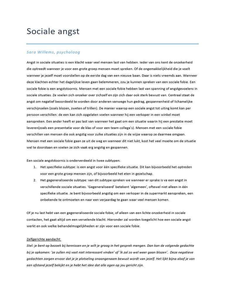 Sociale-Angst Uitleg Behandelhulp | PDF