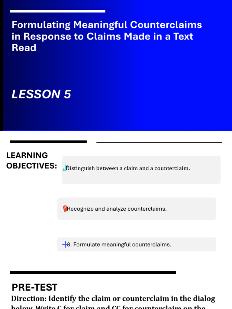 LESSON 5 Formulating Meaningful Counterclaims in Response to Claims ...