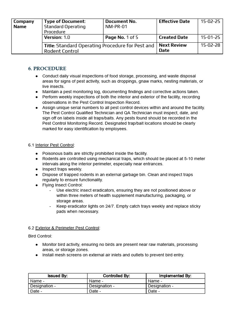 SOP For Pest and Rodent Control Part - 3 | PDF | Pest Control | Pest (Organism)