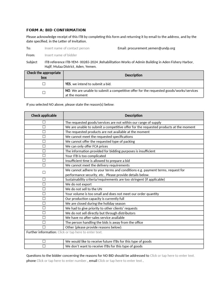 52412900_SECTION 7-BIDDING FORMS ‎FORM A-BID CONFIRMATION | PDF