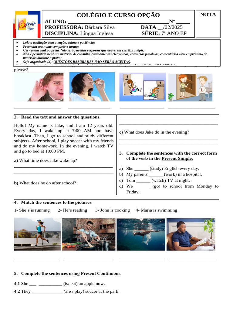 Av1 Lingua Inglesa 7º Ano | PDF