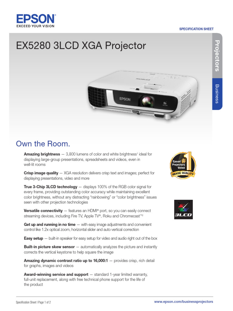 Ficha Técnica Epson EX5280 | PDF | Video | Zoom Lens