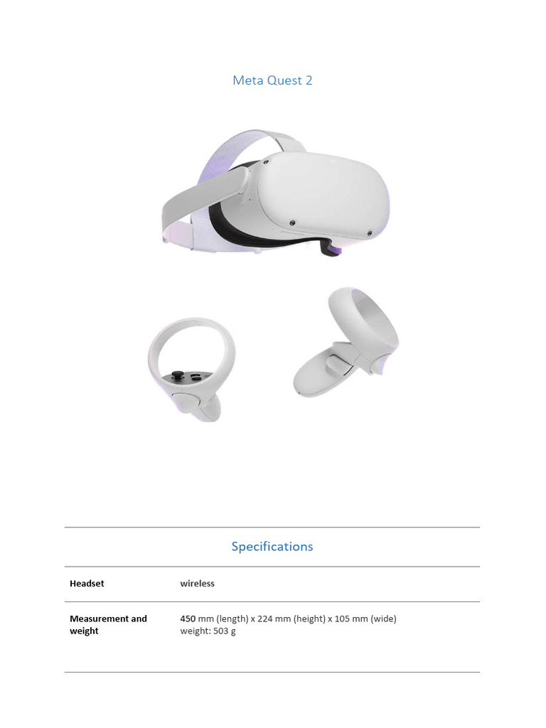 Meta Quest 2 Technical Specifications | PDF