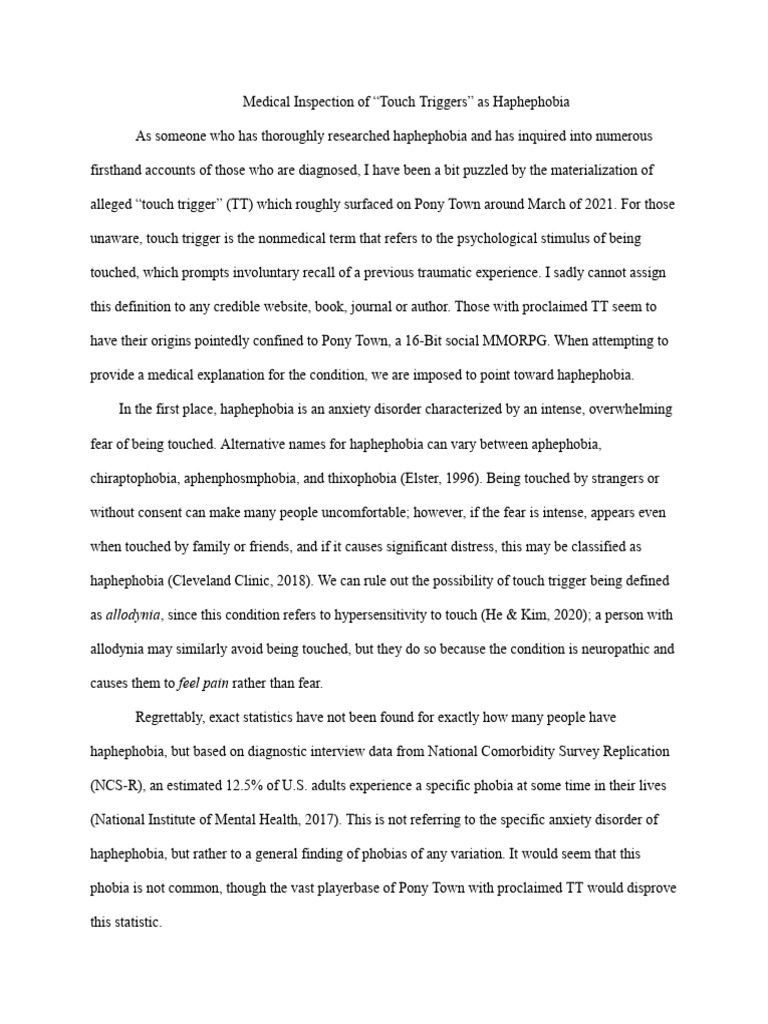Medical Inspection of "Touch Triggers" As Haphephobia | PDF ...