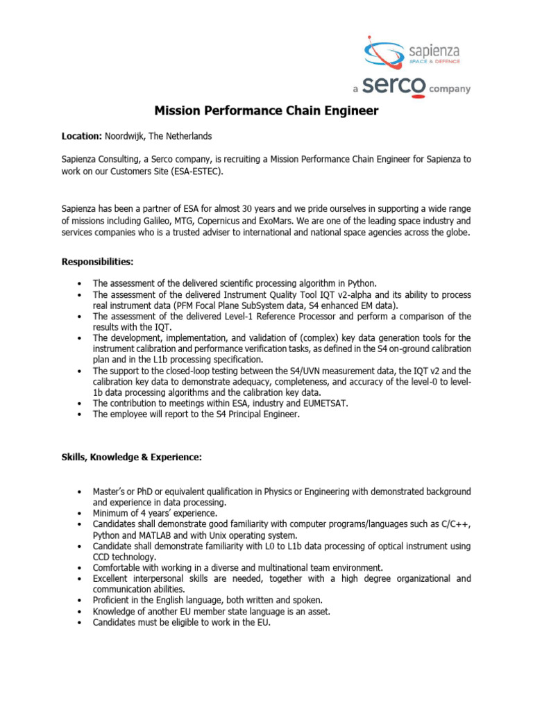 Mission Performance Chain Engineer Role | PDF | Data