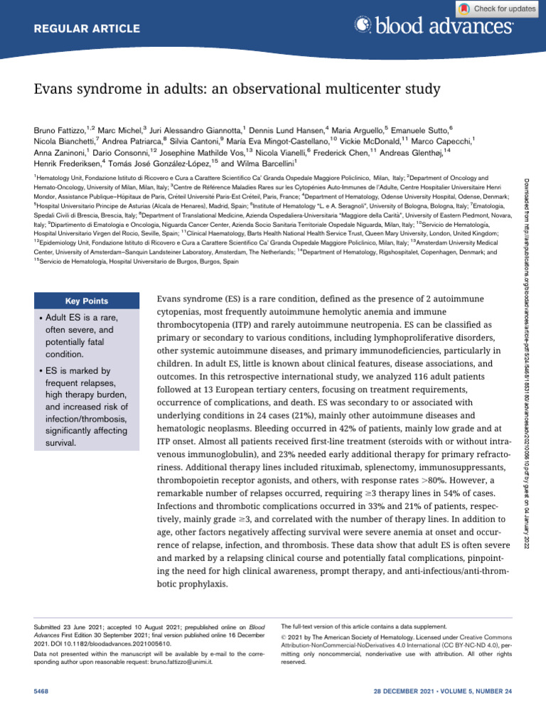 Blood - Evans syndrome in adults. An observational multicenter study ...