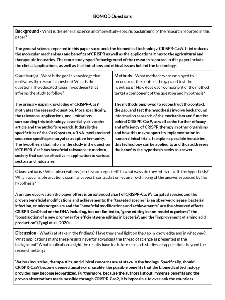 BQMOD Handout (Graphic Organizer Version) - Personal Article 1-2 | PDF ...