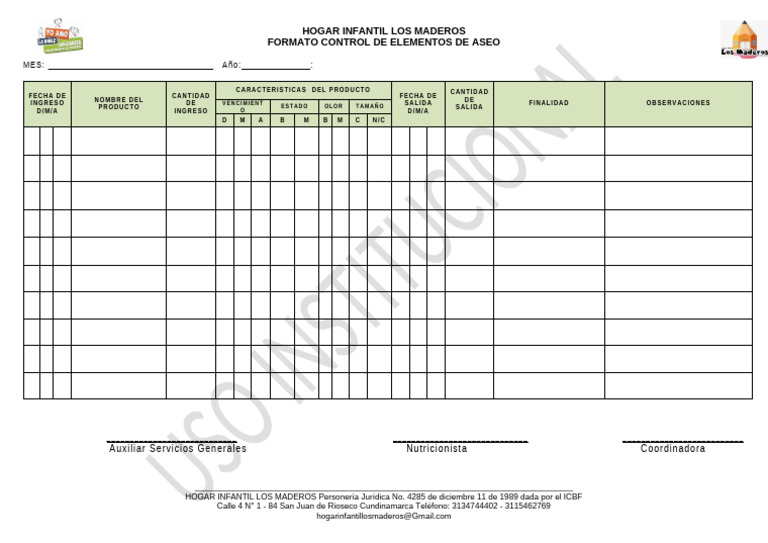 FORMATO ELEMENTOS DE ASEO | PDF