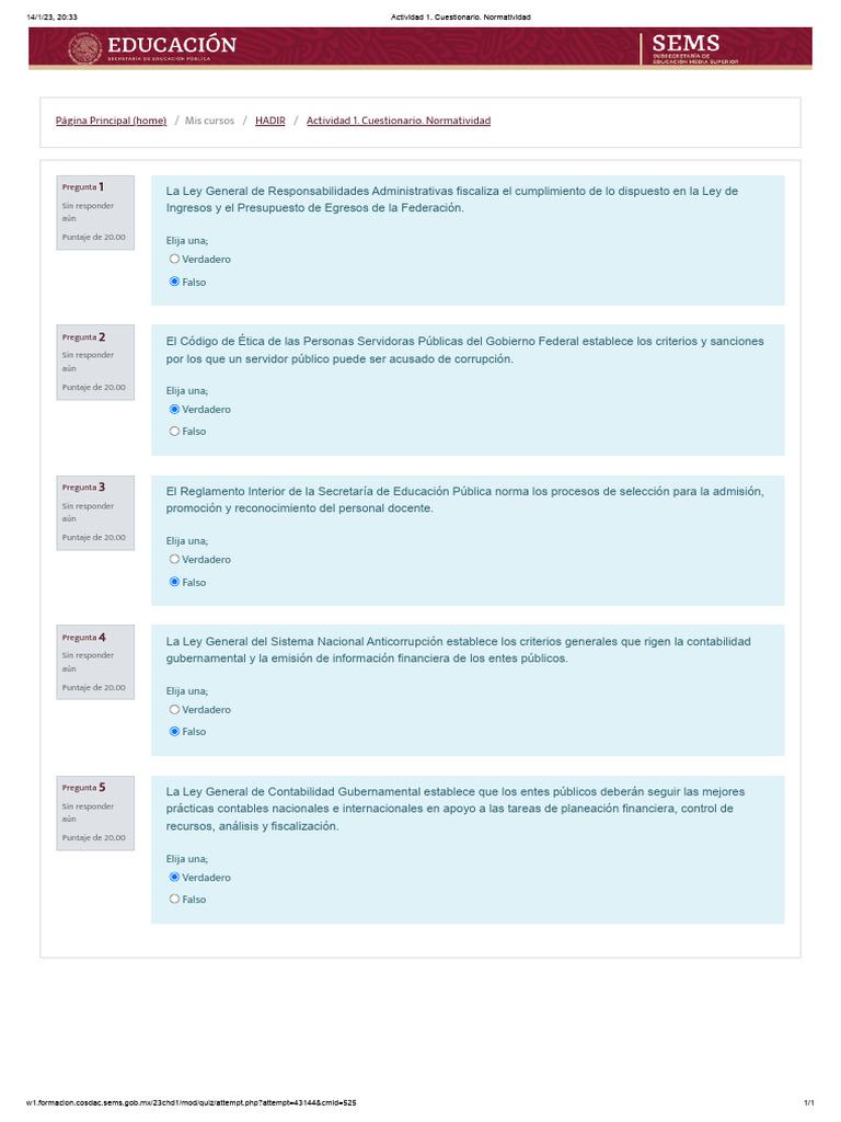 Actividad 1. Cuestionario. Normatividad - Con Respuestas v2 | PDF | Contabilidad | Gobierno