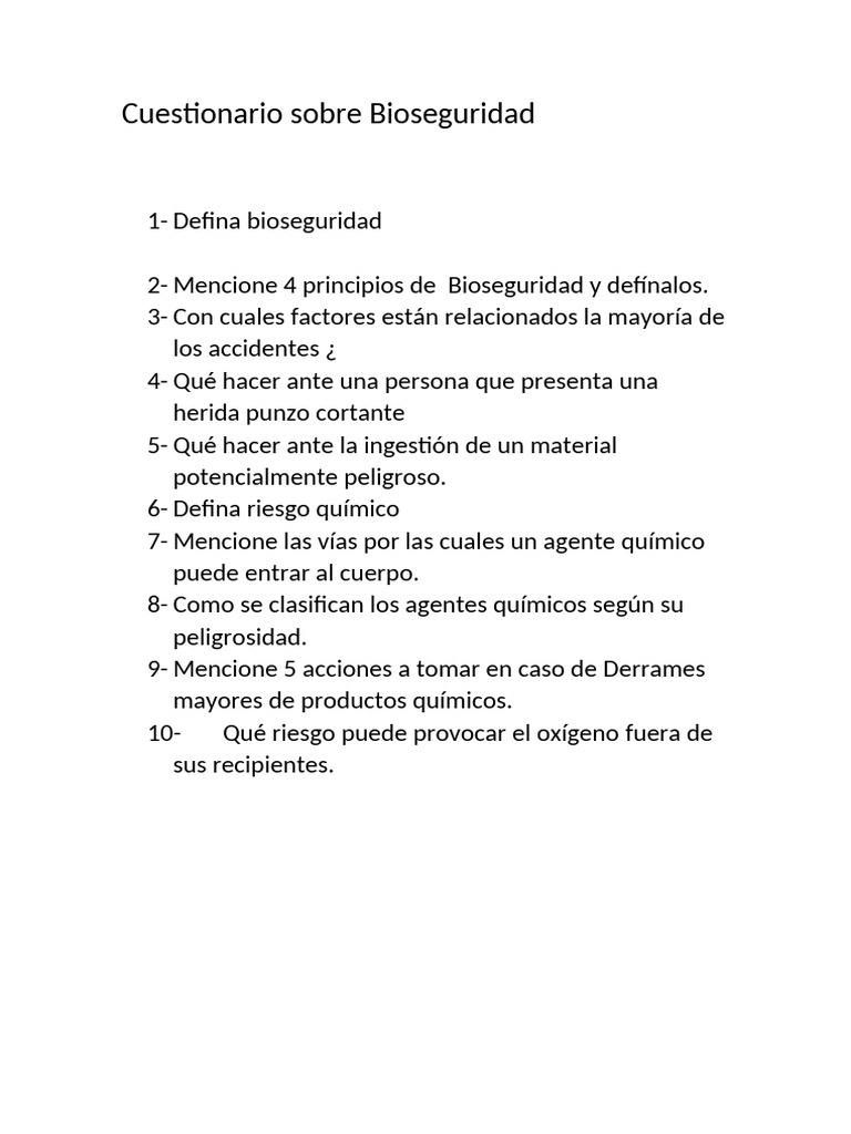 Cuestionario Sobre Bioseguridad (1) | PDF