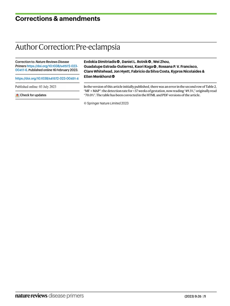 Author Correction: Pre-Eclampsia: Corrections & Amendments | PDF