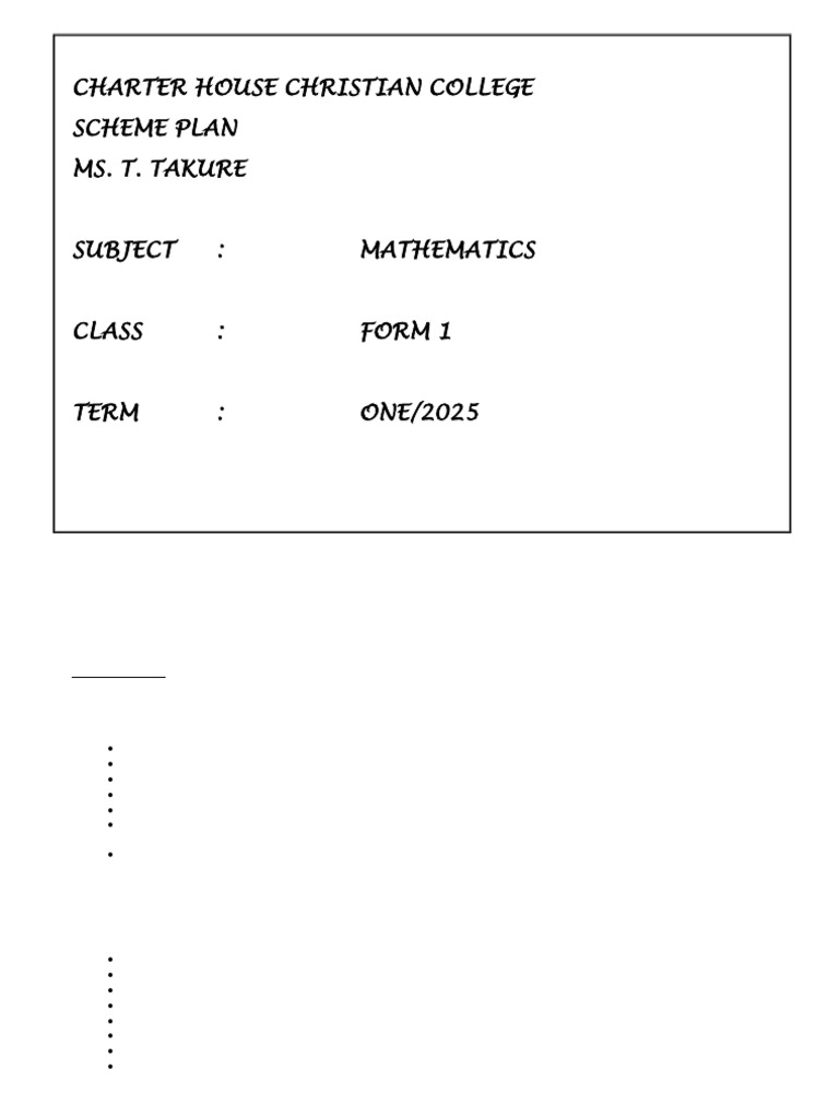 Form 1 Mathematics Scheme Heritage Based Curriculum Term1 | PDF ...