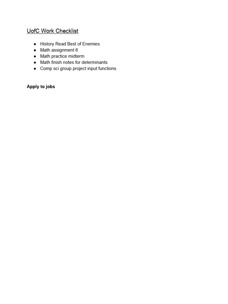 UofC Work Checklist | PDF