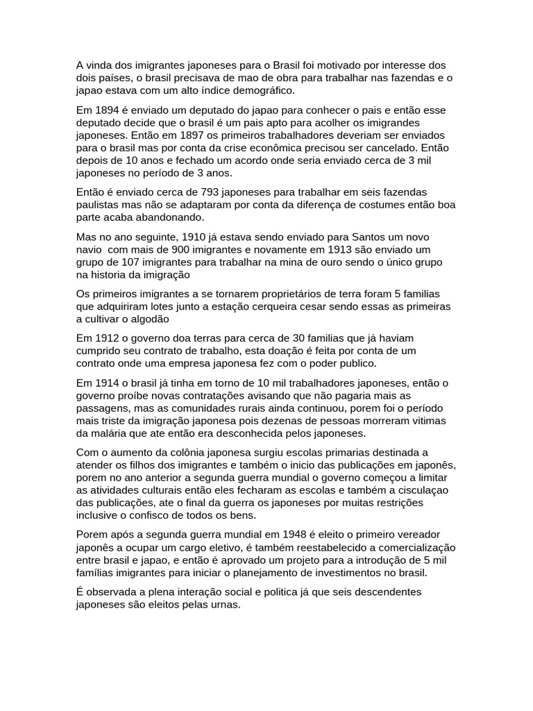 Imigração Japonesa no Brasil: História e Impacto | PDF | Japão | Imigração