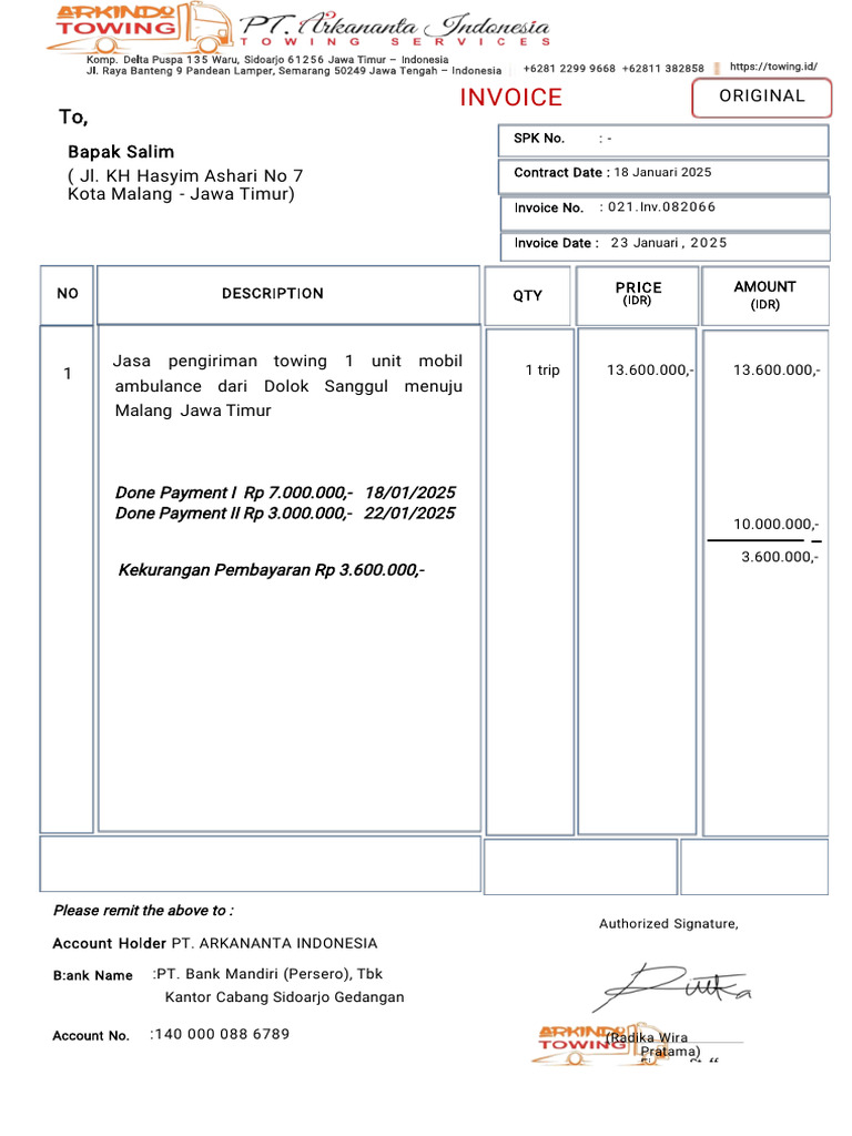Invoice Towing Pdf