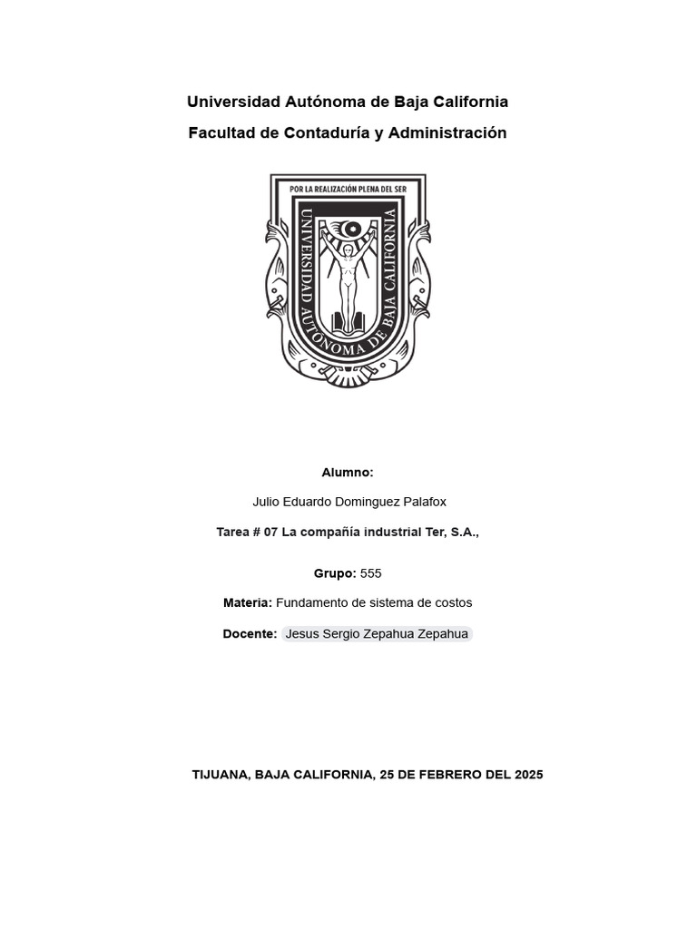 Tarea # 07 La Compañía Industrial Ter, S.A. | PDF