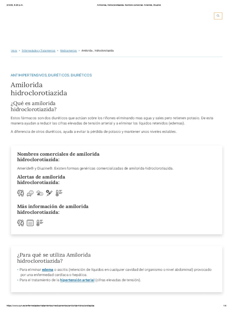 Amilorida, Hidroclorotiazida. Nombre Comercial - Ameride, Diuzine | PDF ...