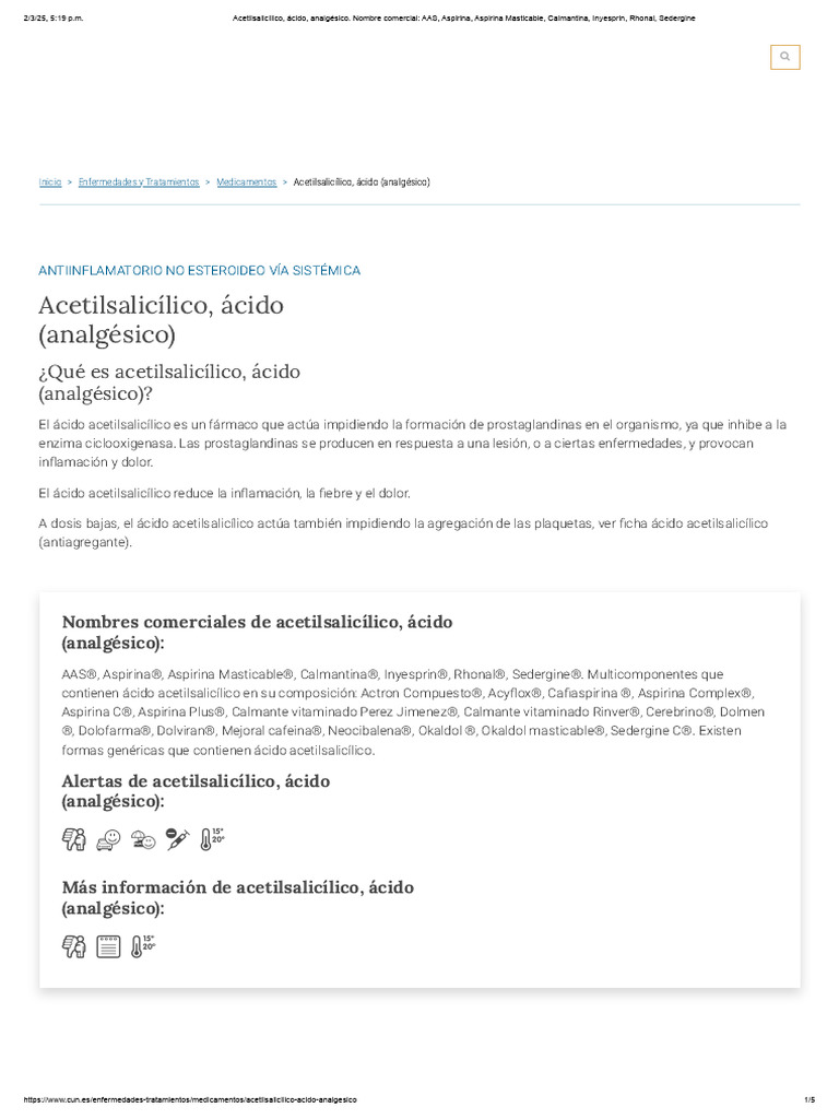 Acetilsalicílico, ácido, analgésico. Nombre comercial_ AAS, Aspirina, Aspirina Masticable ...