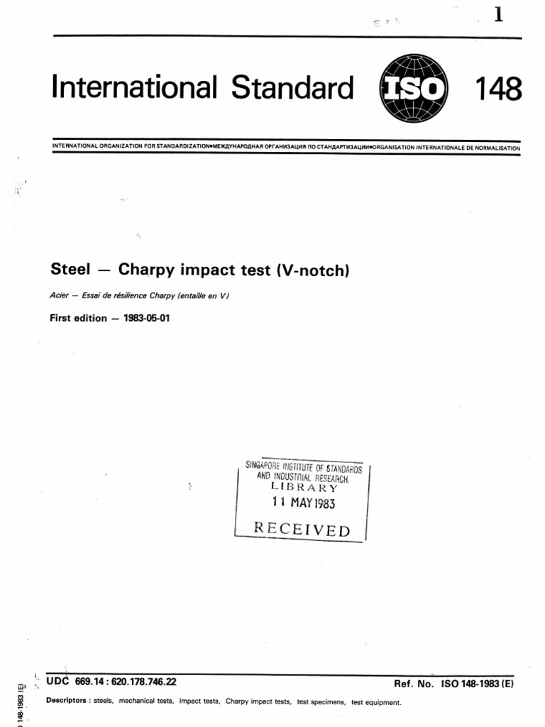 ISO 148 - Steel Charpy Impact Test (V-Notch) | PDF