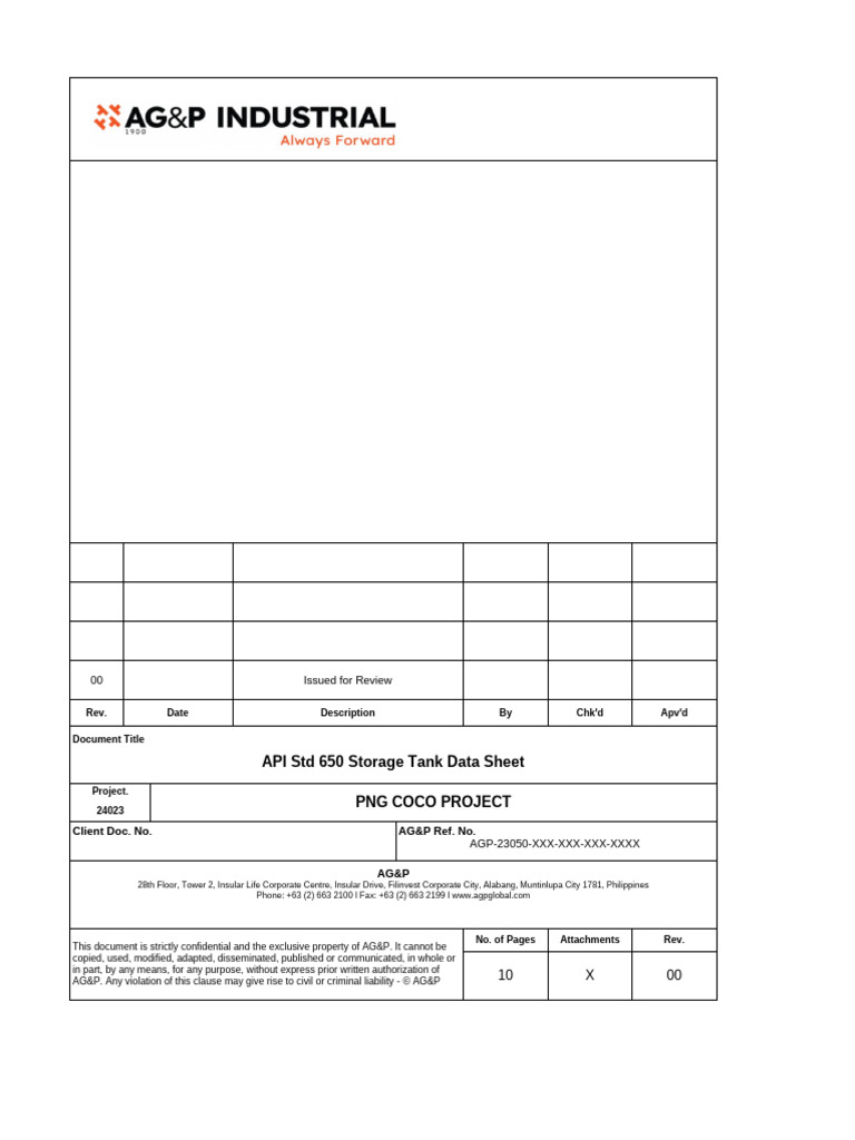 Coco API 650 Tank Data Sheet Template_ SI Units | PDF | Roof | Pressure