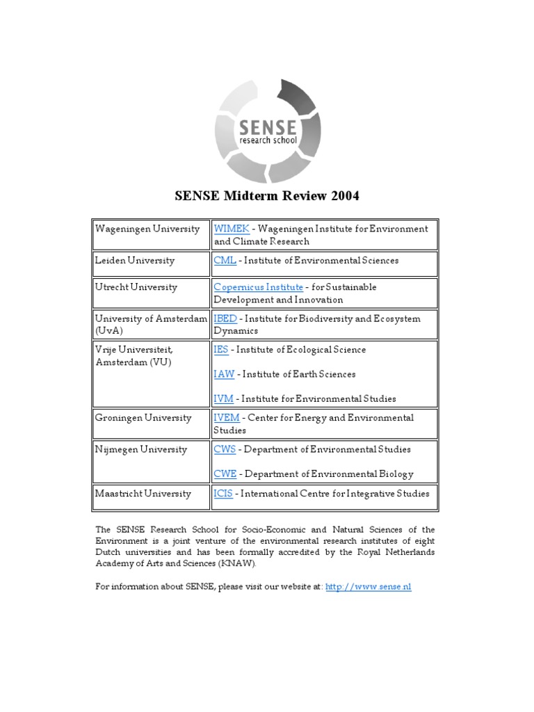 SENSE Midterm Review 2004 | PDF | Doctor Of Philosophy | Environmental Resource Management