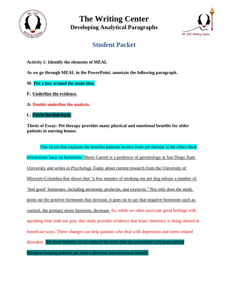 Developing Analytical Paragraphs Student Packet | PDF | Dogs ...