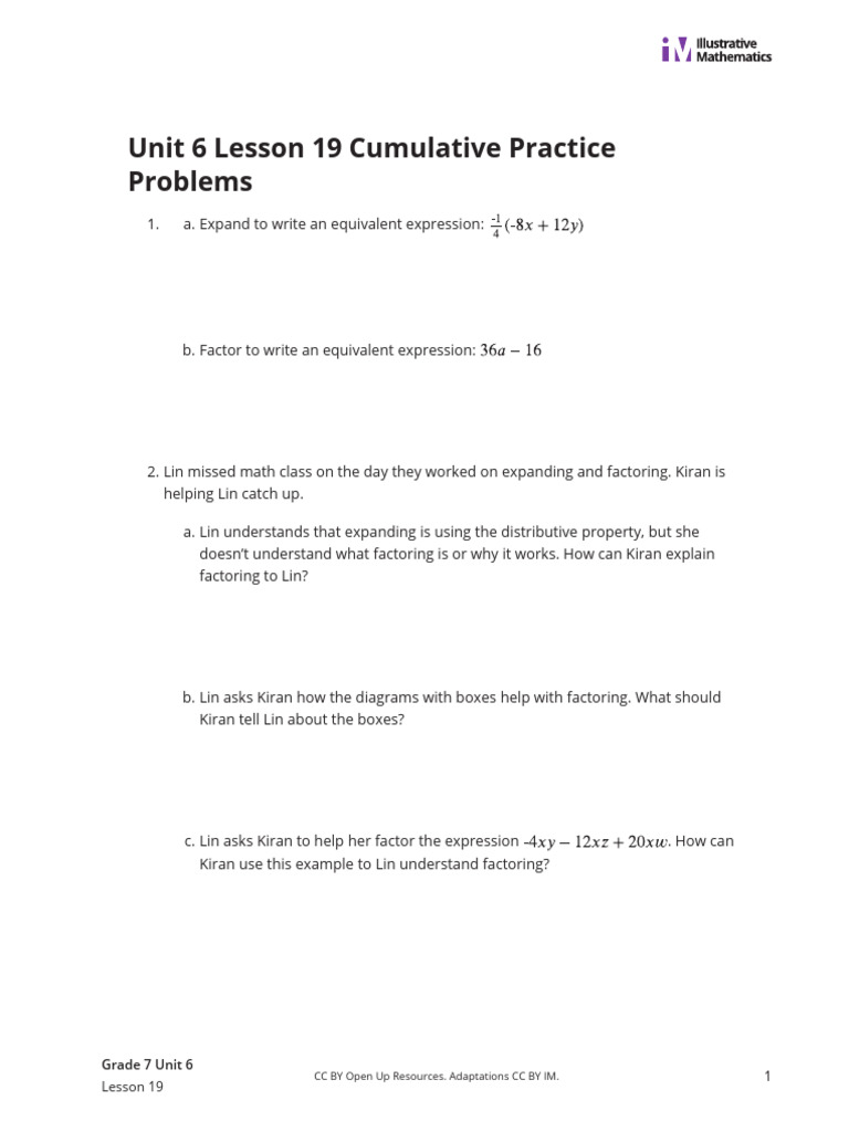 Grade7 6 19 Lesson Curated Practice Problem Set | PDF