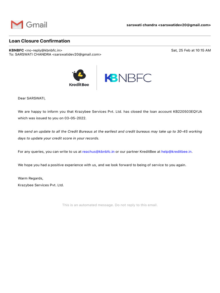 Loan Closure Confirmation | PDF