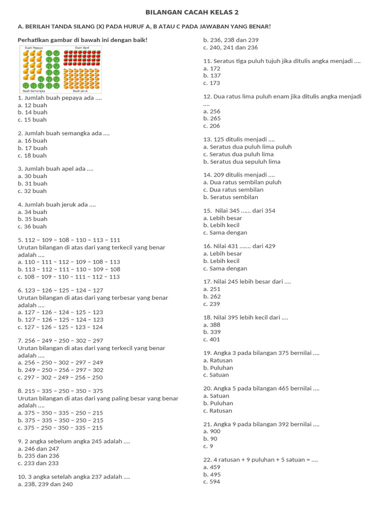 SOAL KELAS 2 BILANGAN CACAH | PDF