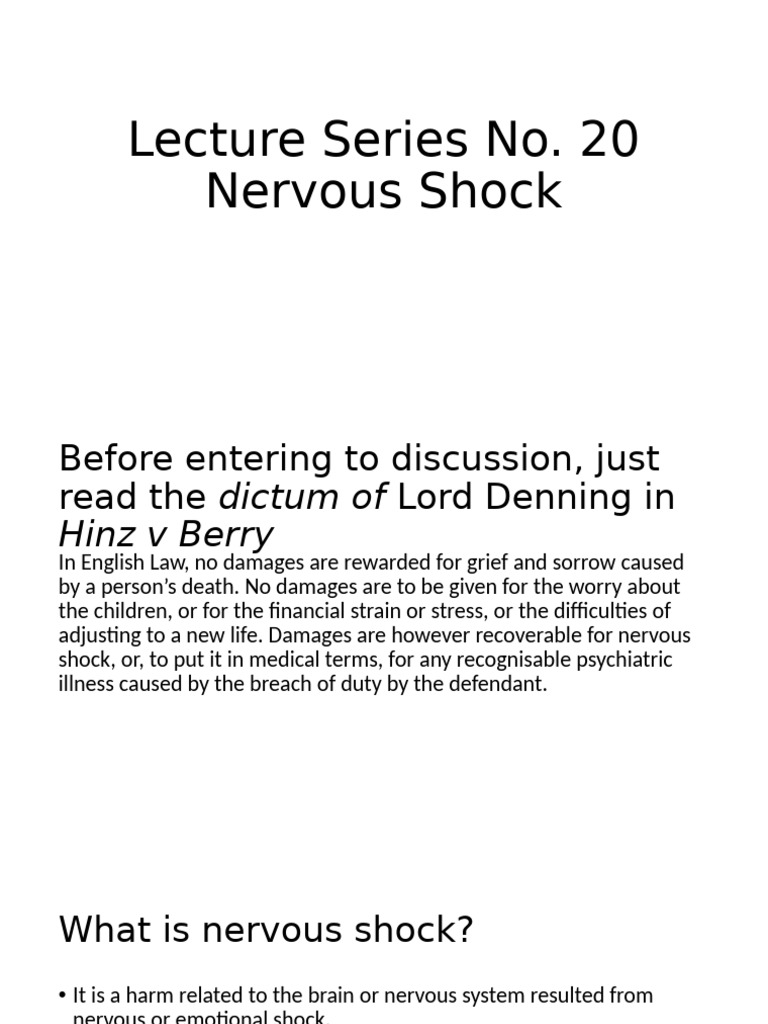 Lecture Series No. 20 Nervous Shock | PDF | Negligence | Proximate Cause