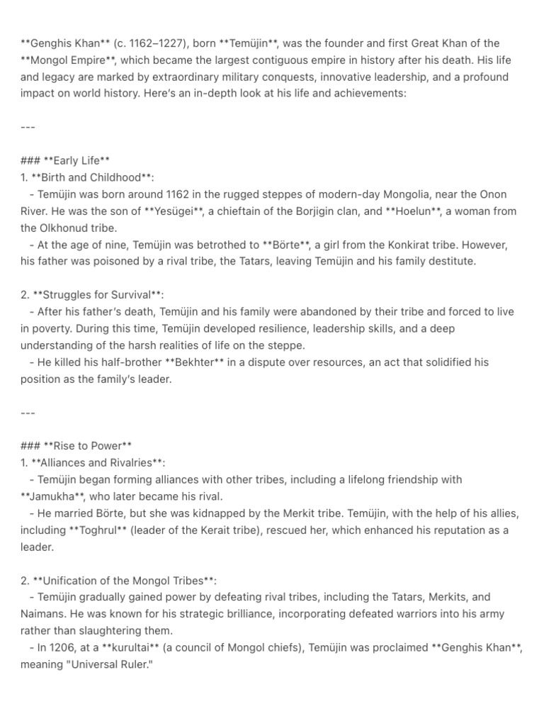 Genghis Khan: Life and Legacy | PDF | Genghis Khan | Mongol Empire