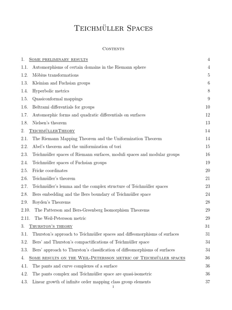 Teichm Uller Spaces | PDF | Topology | Geometry