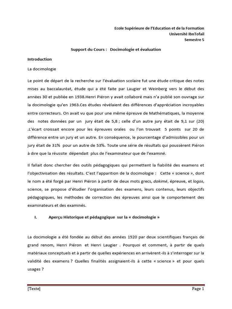 Introduction à la docimologie éducative | PDF | Pédagogie | Apprentissage