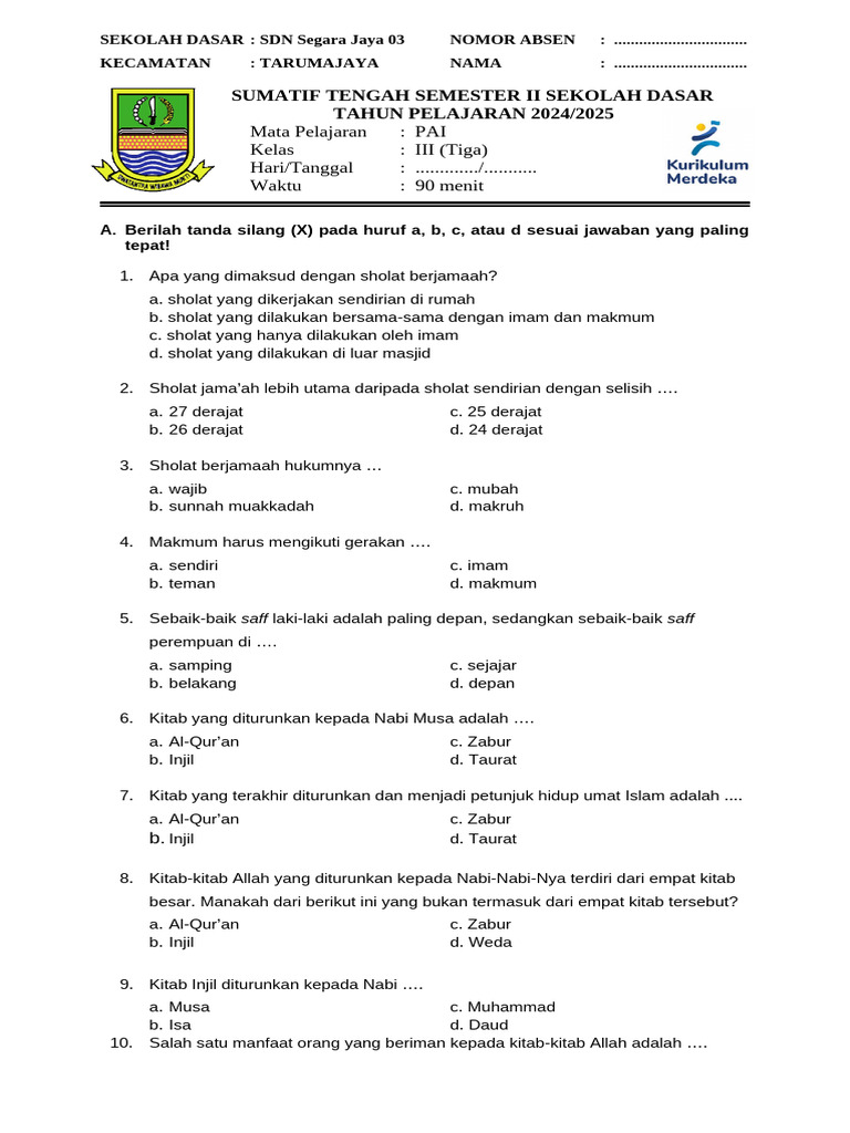 Soal Sts 2 Smstr 2 Kls 3 | PDF
