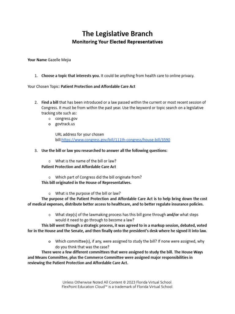 02.02 The Legislative Branch Written Assignment | PDF | United States ...