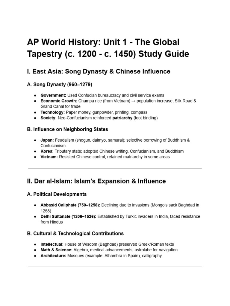 AP World History - Unit 1 - The Global Tapestry | PDF | Trade ...